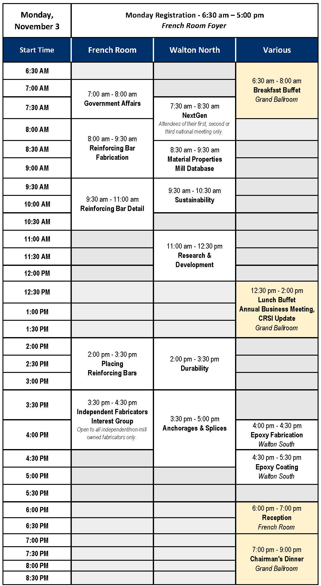 Event Home - Schedule of Events - Monday
